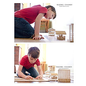 LuckIn 200-Pcs Wood Building Blocks for Kids over 3 Year Old, Structure Wooden Planks Set, Wood Stacking Blocks Brain Builders and Contraptions, STEM Toy for Boys and Girls