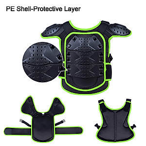 Seahouse kids Youth Dirt Bike Body Chest Spine Protector Vest Gear Motocross Skiing Protect Sport, Green, Medium