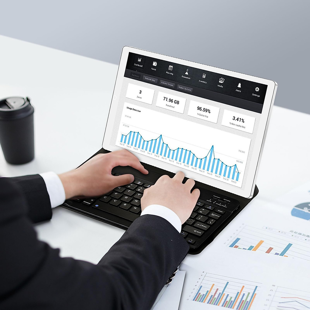 10.1 Inch Tablet, 10 Core CPU, 4G LTE 5G WiFi, 12GB RAM 256GB ROM, 8MP 20MP Cameras, BT Keyboard and Case, 100‑240V (US Plug)