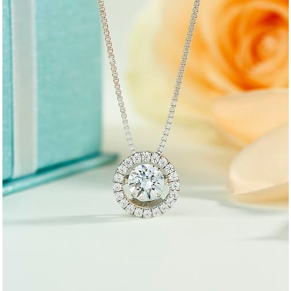 ARINZA Silver Necklace for Women, 1 Carat Dancing Diamond Cubic Zirconia Necklace with 18 Inch Chain, Anniversary Birthday Gifts for Women, Wife, Mom, Girlfriend, Lady