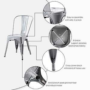 MFD LIVING 18 Inch Metal Dining Chair, Indoor Outdoor Patio Chair with Rustless, Stackable Chair for Restaurant Dining Room Chair Set of 4 (Sliver)