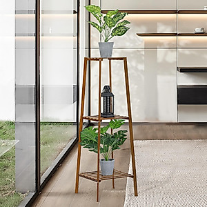 Magshion 3-Tier Bamboo Plant Stand, 39 Inch Height Tall Plant Shelf for Indoor/Outdoor, Rustic Flower Pot Holder for Balcony, Patio, Corner