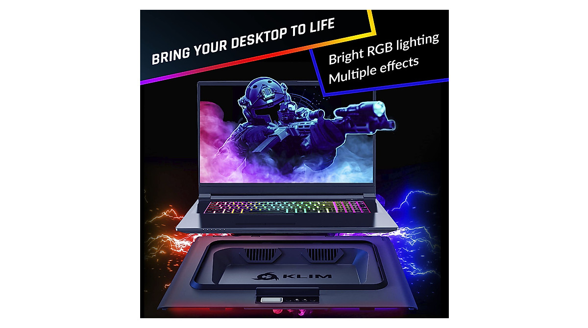 KLIM KN01 RGB Laptop Cooling Pad - New 2023 - Powerful Turbo-Laptop Fans (3600 RPM) - Rubber ...