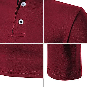 A WATERWANG Men's Long Sleeve Polo Shirts, Slim-fit Cotton Golf Polo Shirts Basic Designed Wine Red