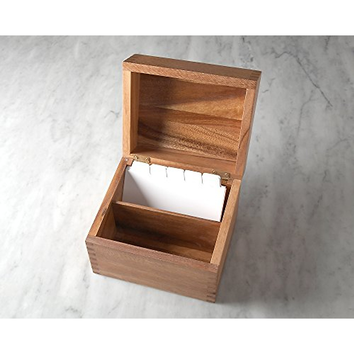 Ironwood Gourmet Acacia Wood Recipe Box with Divider Tabs, 2 Compartment, Single