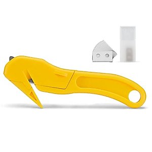 Safety Package Opener with Blades, T TOVIA SK2 Stainless Steel Concealed Blade Box Cutter with Tape Splitter (10 Pieces - Yellow)