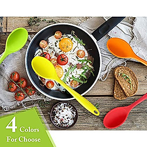 4 Pieces Silicone Mixing Spoon Heat Resistant Basting Spoon Utensil Spoon Non-stick Spoon for Mixing, Baking, Serving and Stirring