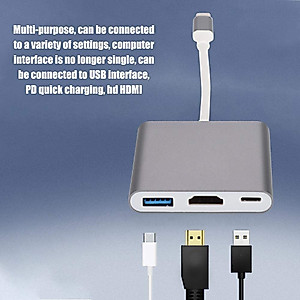 Type C to HDMI Hub Adapter Multi-Function 3 in 1 Hub Type C to HDMI Output HD Converter Adapter Dock Station(Gray)