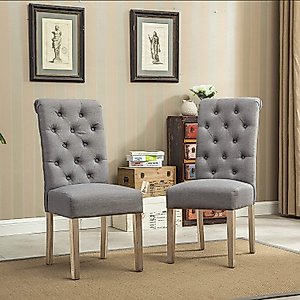 Roundhill Furniture Habit Grey Solid Wood Tufted Parsons Dining Chair (Set of 2), Gray