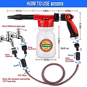 Car Wash Foam Gun, 16 IN 1 Foam Cannon, Adjustable Hose Wash Sprayer with 2.5-6 Ratio Dial Foam Blaster, 1L Bottle, Nozzles, Wash Mitten, 1/2” Quick Connector for Garden Hose, for Car/Garden Cleaning