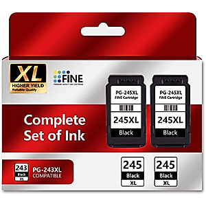 245XL Black Ink Cartridge Replacement for Canon 245 XL 243 Black Ink cartridges for Canon MX490 MX492 TR4520 TR4522 TS3322 TS3122 TS202 MG2522 MG3022 (2-Black)