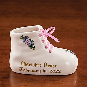 Porcelain Personalized Baby Bootie Heirloom-Pink Girl-Customize Ceramic Baby Shoe Keepsake with Baby Name, Birth Date, Time, Weight and Length-Birth, Baptism or Christening Gift-4" Long by 2" Wide