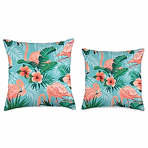 A1a Life Flamingos and Hibiscus Tropical Beach House Florida A1a Throw Pillow, 16x16, Multicolor