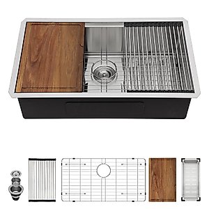 30 Undermount Kitchen Sink - IOROYO 30x19 inch Kitchen Sink Undermount Ledge Workstation Stainless Steel 16 Gauge Single Bowl Kitchen Sinks Basin
