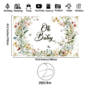 Avezano Wildflower Baby Shower Backdrop Wildflower Baby Shower Decorations Greenery Floral Baby Shower Background Spring Oh Baby Birthday Party Banner 70.8 x 43.3 Inch