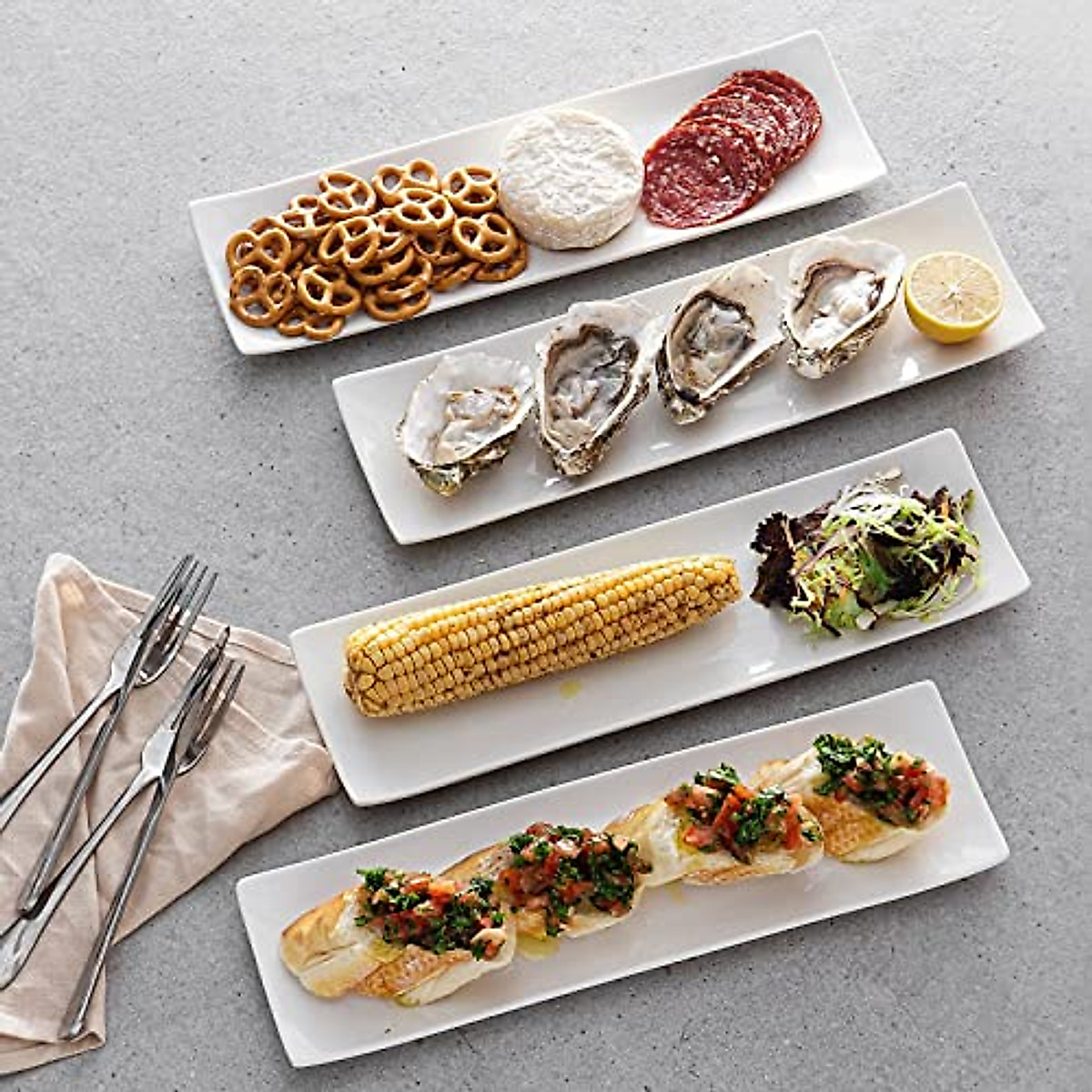 DOWAN (Set of 8) 14" Porcelain Sushi Plate for Appetizer, Meat, Dessert, Dishwasher&Oven Safe & DOWAN 12" Rectangle Serving Plates, for Thanksgiving Appetizers, Snacks, Lunch, Chips, Party