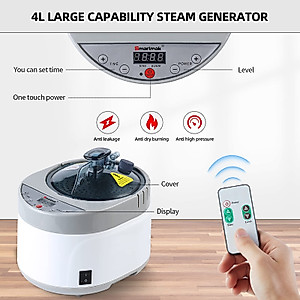 Smartmak Sauna Steamer, Portable 4L Upgraded Steam Pot Generator with Remote Control, Spa Machine with Timer Display Herbal Box for Body Detox, 110V US Plug- Grey