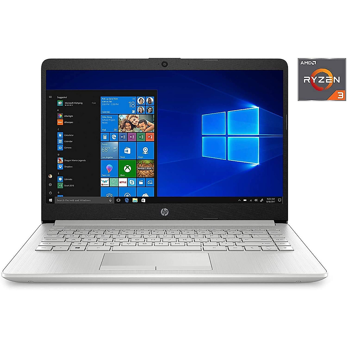 HP 14-fq0032ms Laptop for Business and Student, 14" LED Touchscreen, AMD Ryzen 3 3250U Processor(up to 3.5 GHz), 8GB RAM, 128GB SSD, Webcam, WiFi, Ethernet, HDMI, USB-A&C, Win10 (Renewed)
