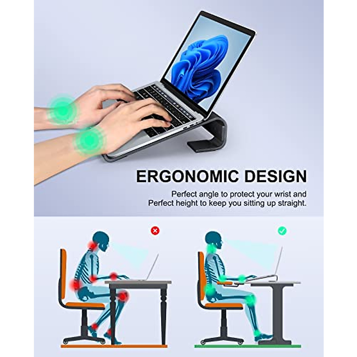 Soqool Laptop Stand for Desk, MacBook Stand Sturdy Laptop Riser, Ventilated Ergonomic Aluminum Laptop Holder Compatible with 12 13 15.6 17 Inch MacBook Pro Air/HP/Dell, Work Cooling Computer Stand