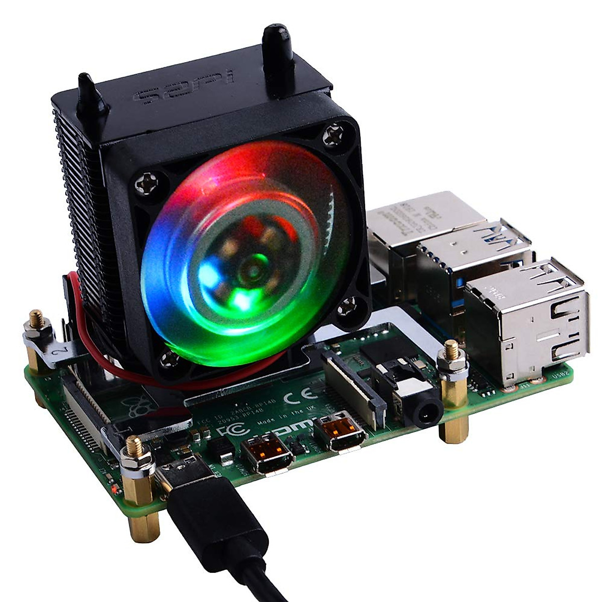 GeeekPi ICE Tower Cooler for Raspberry Pi 4, Pi 4 RGB Cooling Fan with Aluminum Heatsink for Raspberry Pi 4 Model B