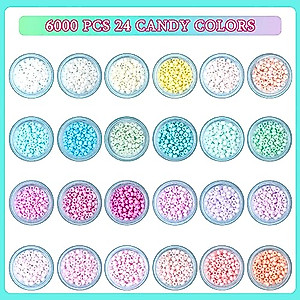 Gacuyi 6000 pcs Pastel Glass Seed Beads, Macaron 3MM Samll Craft Bead Pony Beads with Letter Alphabet Beads,Elastic String for DIY Bracelet Necklace Jewelry Making Supplies