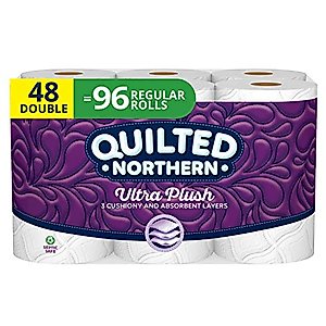 Quilted Northern Ultra Plush Toilet Paper, 48 Double Rolls, 48 = 96 Regular Rolls, 3 Ply Bath Tissue, 4 Pack of 12 Rolls