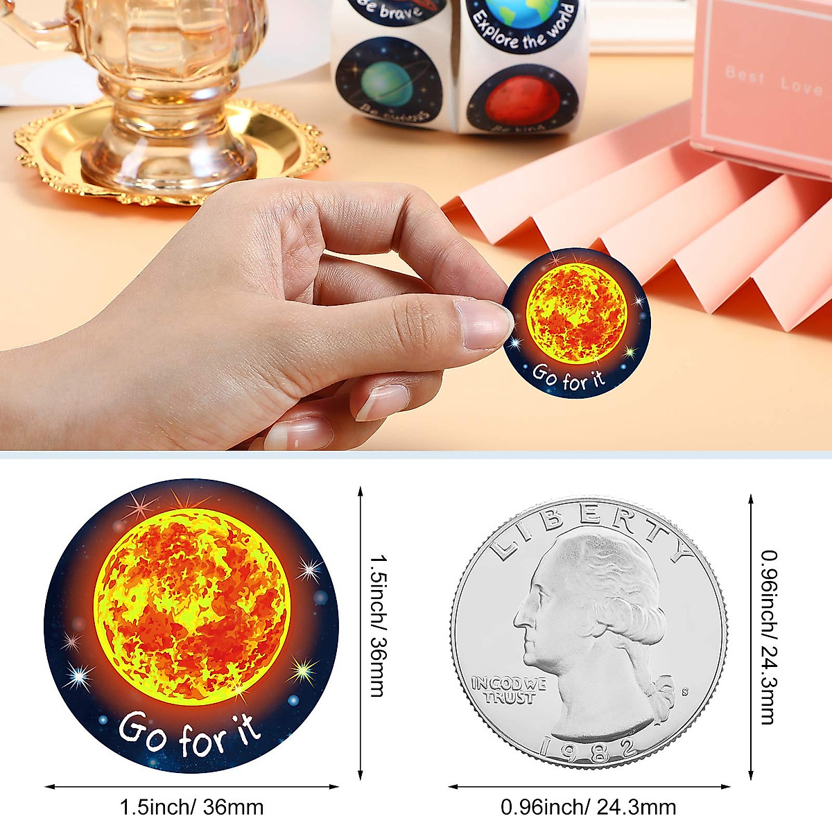 Zonon 500 Pieces Solar System Stickers Realistic Earth Planet Roll Stickers Outer Space Stickers 9 Space Designs Motivational Stickers for Solar System Party Educational Decorations Supplies