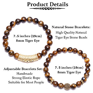 BOMAIL 8mm Tiger Eye Stone Beads Bracelet Elastic Natural Stone Yoga Bracelet for Women Men