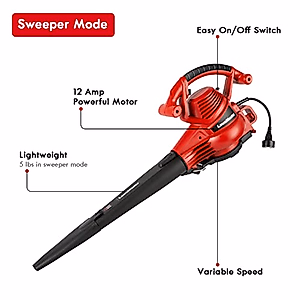 LawnMaster Red Edition BV1210E 1201 Electric Blower Vacuum Mulcher 12 Amp Variable Speed with Metal Impeller 240 MPH 380 CFM 16:1 Mulch Ratio