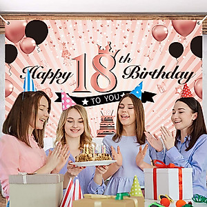 Luxiocio Happy 18th Birthday Banner Decorations for Girls, Rose Gold 18th Birthday Backdrop Supplies, 18 Year Old Birthday Party Poster Background for Indoor Outdoor