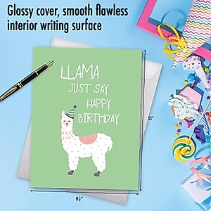NobleWorks - Jumbo Birthday Greeting Card 8.5 x 11 Inch with Envelope (1 Pack) Big, Jumbo Bday Llama Just Say J6445ABDG