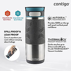 Contigo Autoseal Transit Stainless Steel Travel Mug, 16 Oz, Stainless Steel with Blue