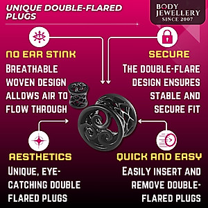 bodyjewellery 00g 00 gauge 10mm Black Double Flare Ear Large Gauge Plugs Flesh Tunnels AFXM Ear Stretchers Piercing BKT003