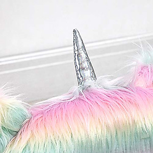 HOMCOM Fluffy Unicorn Office Chair with Mid-Back and Armrest Support, 5 Star Swivel Wheel White Base, Rainbow