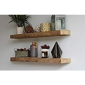 Urban Legacy Accent Floating Shelves | Reclaimed Wide Plank Barn Wood with Floating Brackets | Set of 2 (Natural, 36" x 7" x 2")
