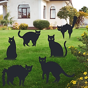Leyaron 6 Pack Black Cat Yard Signs Halloween Decor with 12 Metal Stakes, Scary Black Cat Halloween Outdoor Decorations with 6 Pairs Glowing Eyes for Home Yard Garden Lawn Party Props Supplies