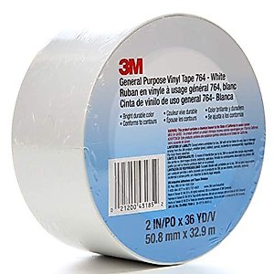 3M Vinyl Tape 764, General Purpose, 2 in x 36 yd, White, 1 Roll, Light Traffic Floor Marking Tape, Social Distancing, Color Coding, Safety, Bundling