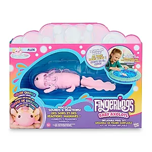 Fingerlings Interactive Baby Axolotl with Inflatable Pool, Alix, Swims and Lights Up in Water, Rainbow Lights Tell Your Mood (Ages 5+)