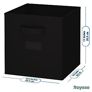 Royexe Item Container 11 Inch Storage Cubes (Set Of 8) Storage Baskets, Features Dual Handles & 10 Label Window Cards, Foldable Fabric Closet Shelf Organizer, Drawer Organizers, Linen, Black