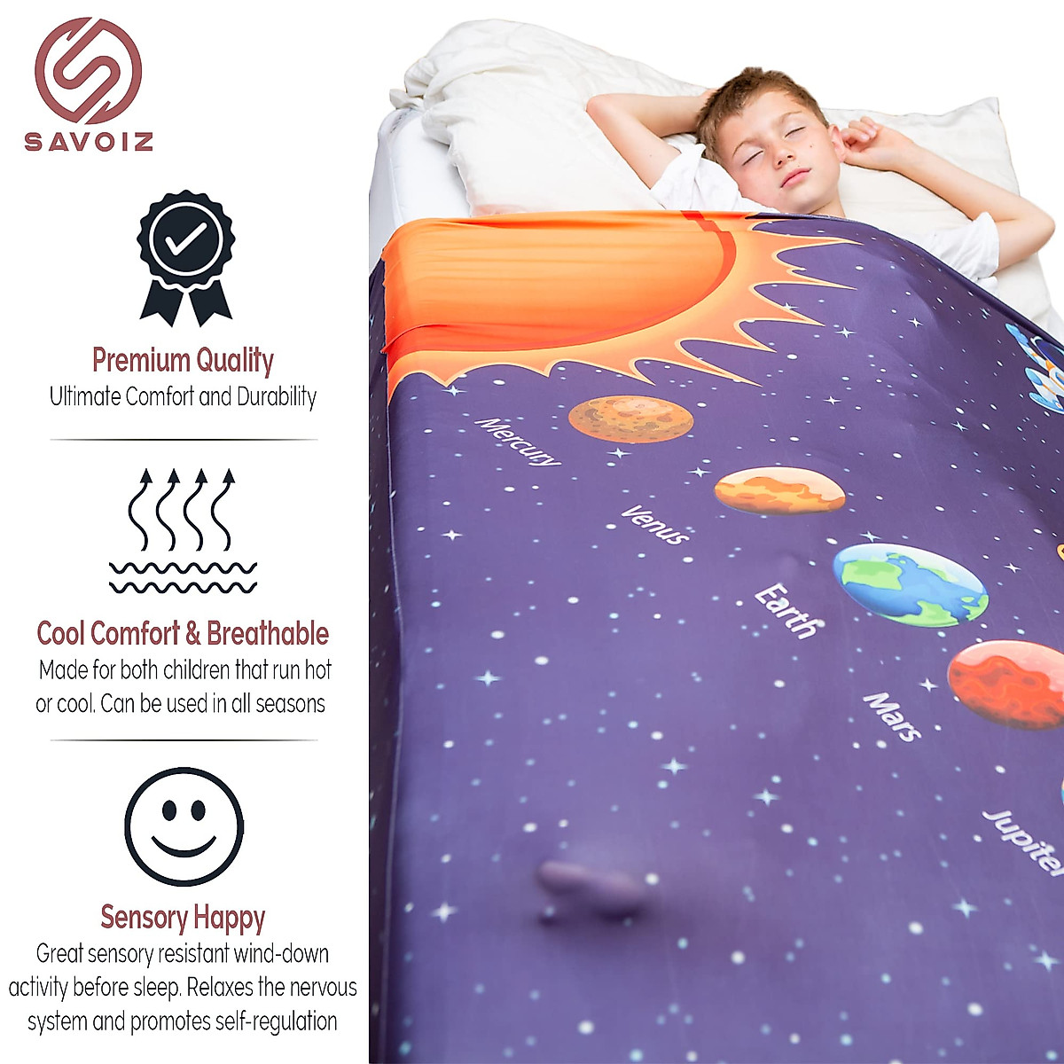SAVOIZ Compression Sheet for Kids | Twin Size | Solar System Design