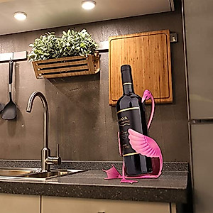 Kavolet Wine Holder, Flamingo Shape Wine Bottle Holder Tabletop Decor Wine Rack, Metal Sculpture Wine Holder Stand, Crafts Ornament for Home Kitchen