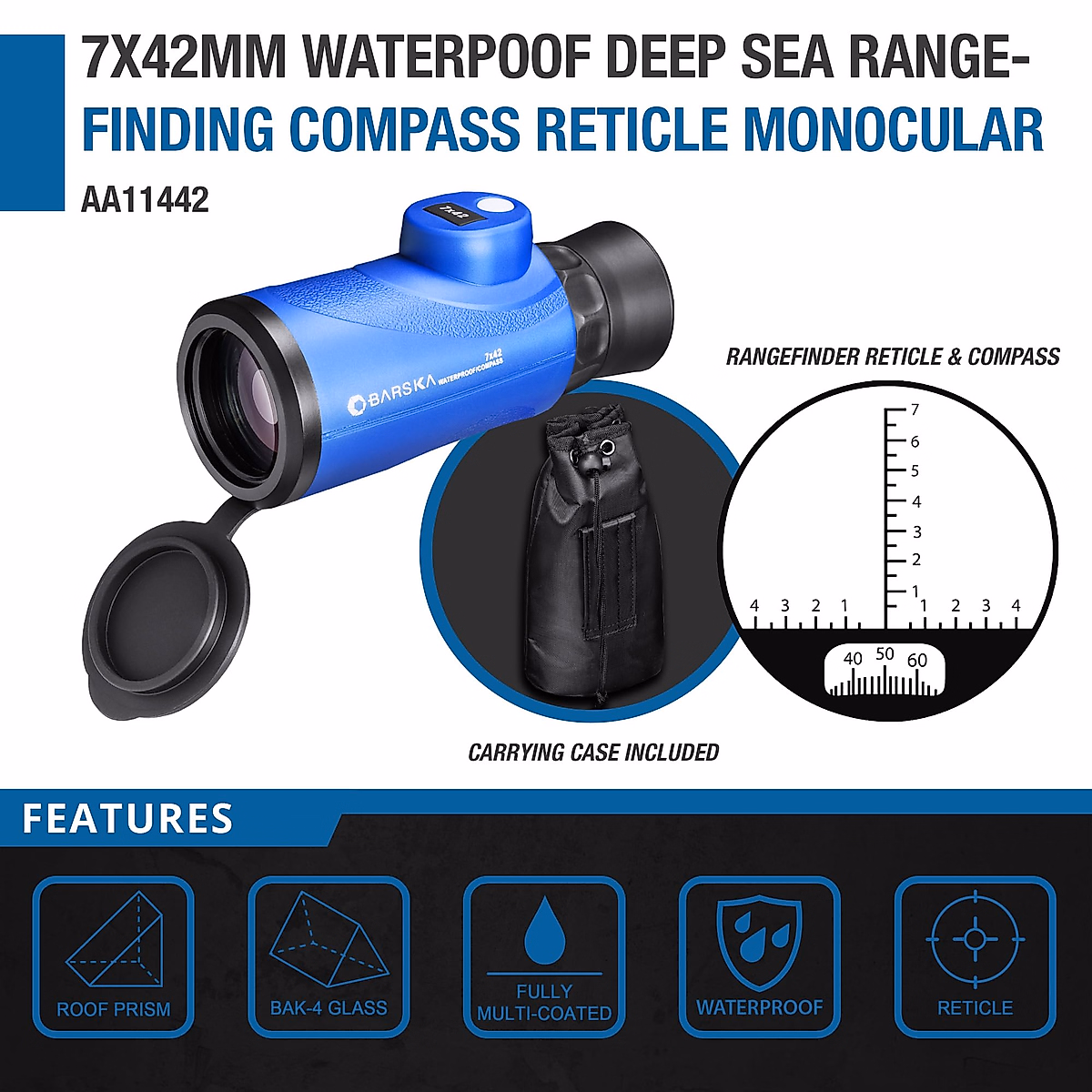 BARSKA 7x42 Deep Sea Monocular with Compass