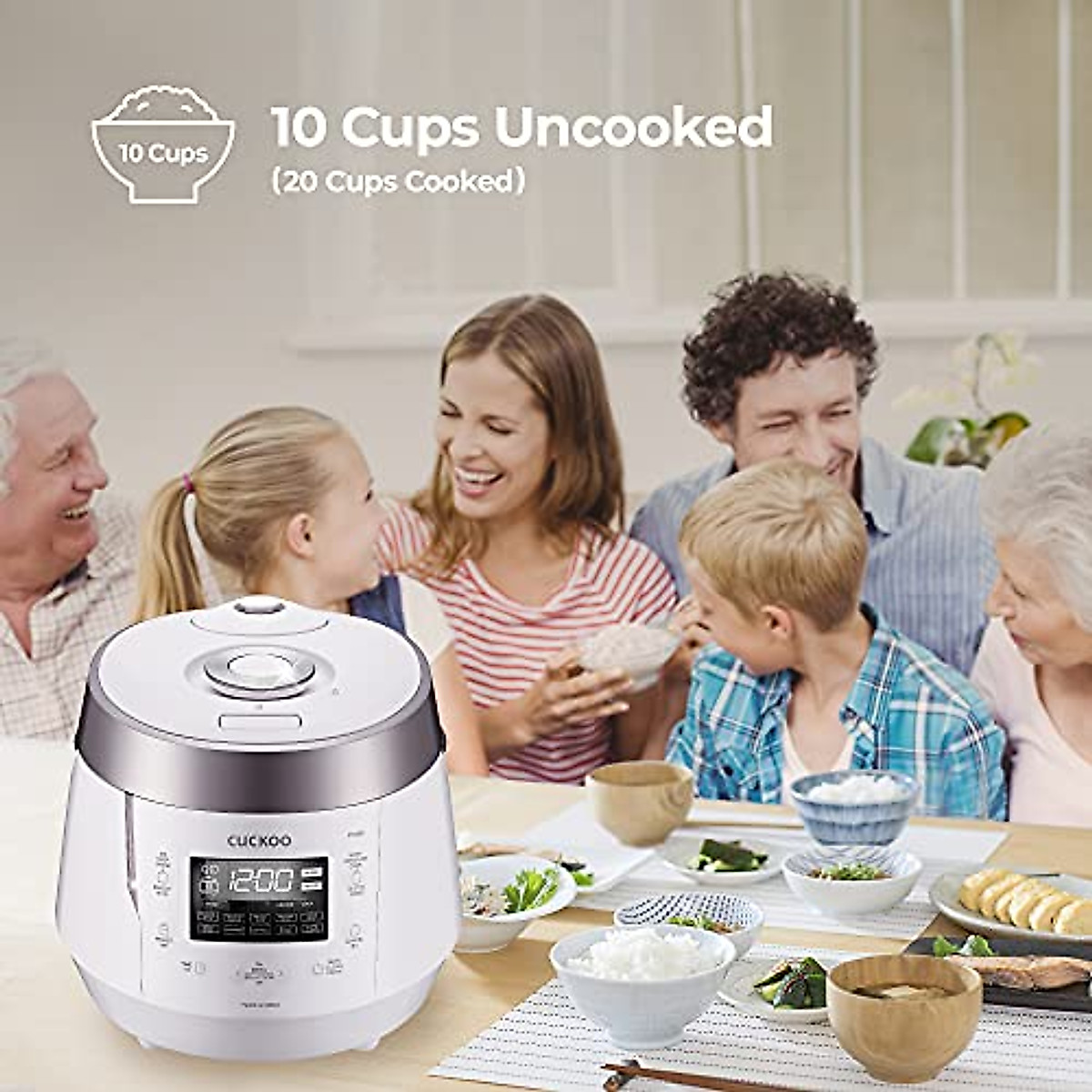 Cuckoo CRP-P1009SW 10 Cup Electric Heating Pressure Cooker & Warmer – 12 Built-in Programs, Glutinous (White), Mixed, Brown, GABA Rice, [1.8 liters]