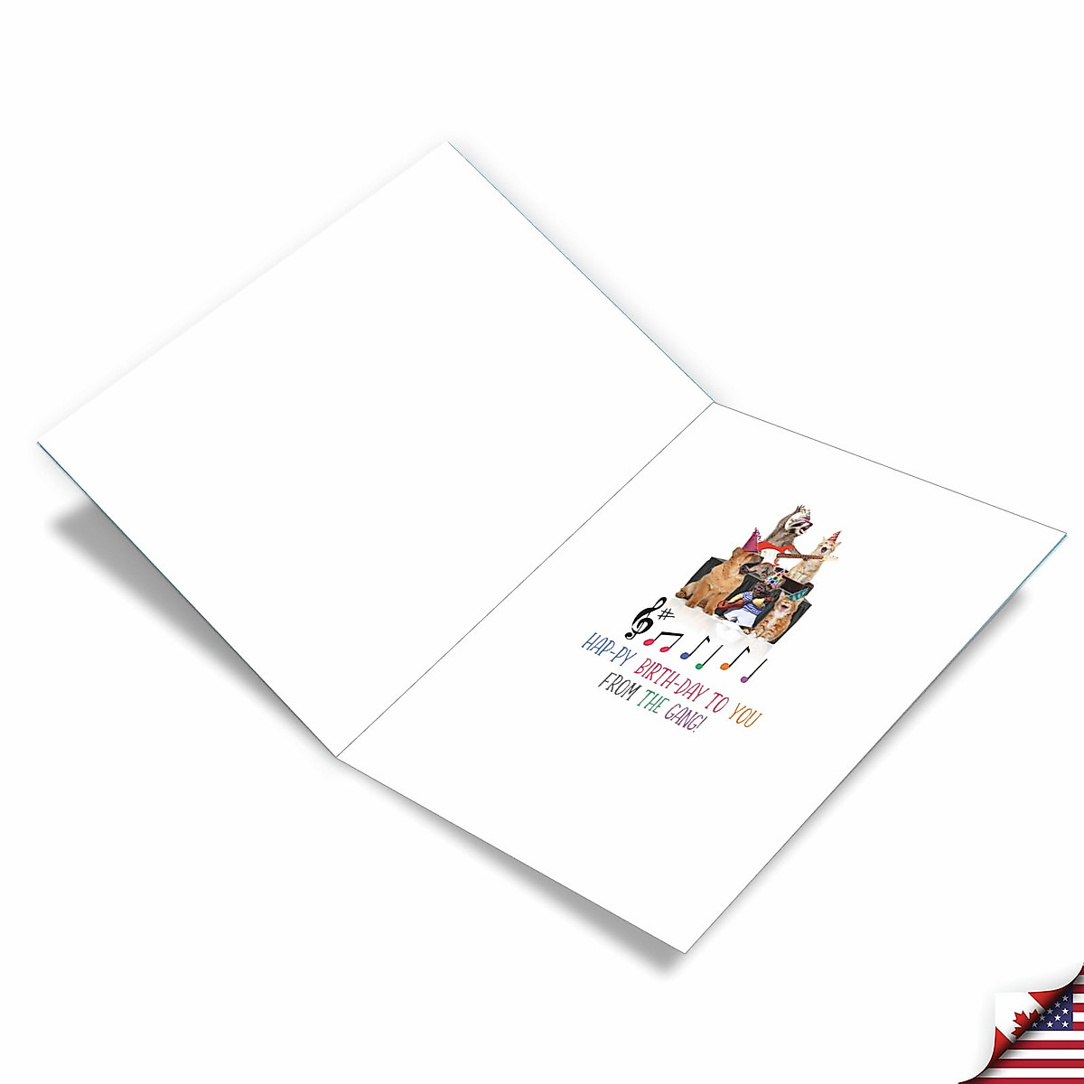 NobleWorks - Hilarious Happy Birthday Card with Envelope (8.5 x 11 Inch) - Funny Animal Greeting Card From All Of Us - Animal Bands - Gang J9508CBDG-US