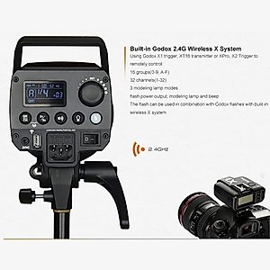 Godox MS300 300W 2.4G Built-in Wireless Receiver Lightweight, Compact and Durable Studio Flash Bowens Mount and 150W Modelling Lamp with Standard Reflective