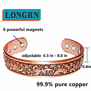 LONGRN-Copper bracelet used for Adjustable Size- a pure copper magnetic bracelet with 6 magnets for men