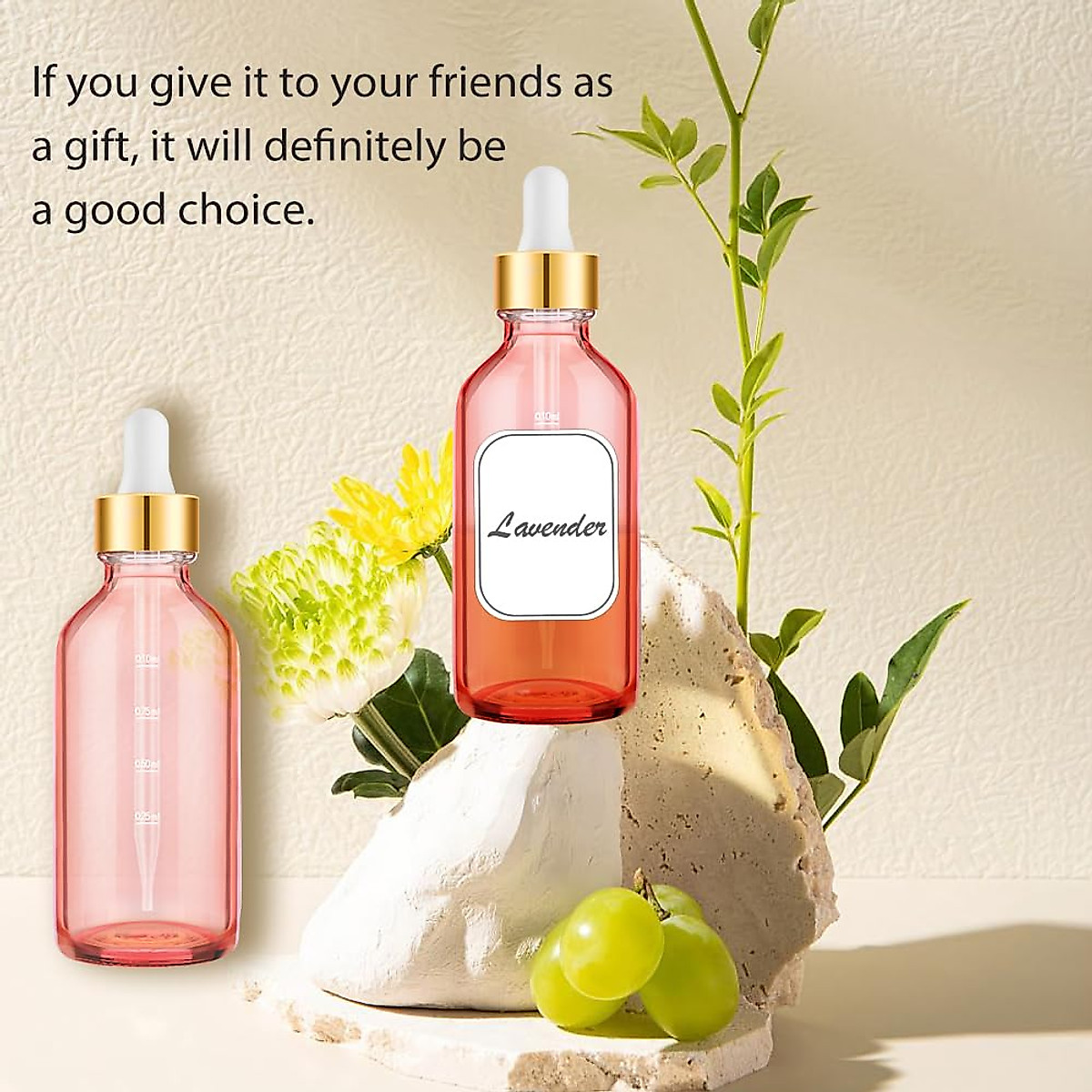 Bumobum Pink Dropper Bottles 4oz, Pink Glass Eye Dropper Bottle for Essential Oils Hair Oils with Labels and Funnels, 12 Pack Tincture Bottles with Golden Top (Plastic Dropper with Measurements)