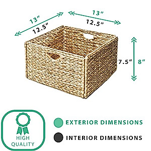 Seville Classics Premium Handwoven Portable Laundry Bin Basket with Carrying Handles, Household Storage for Clothes, Linens, Sheets, Toys, Water Hyacinth, Rectangular (2-Pack)