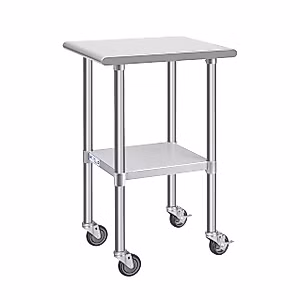 Hally Stainless Steel Table for Prep & Work 24 x 18 Inches with Caster Wheels, NSF Commercial Heavy Duty Table with Undershelf and Galvanized Legs for Restaurant, Home and Hotel