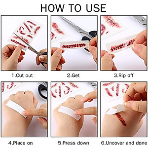 10 Sheets Halloween Temporary Tattoos, Realistic Temporary Tattoos Stickers, Scars Tattoos for Zombie Costume, Halloween Parties, Party Favor, Party Supplies